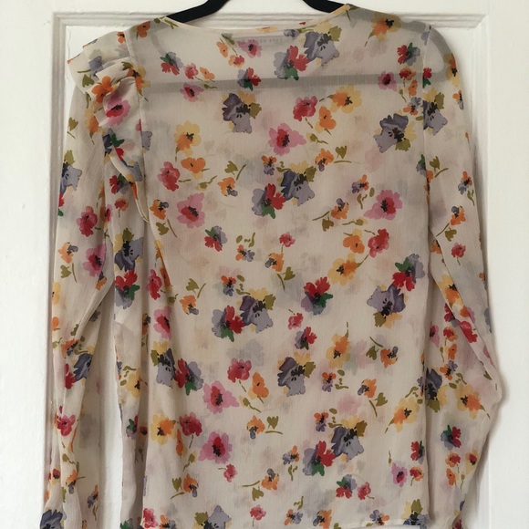 Zara | Tops | Zara Floral Blouse W Shoulder Ruffle | Poshmark